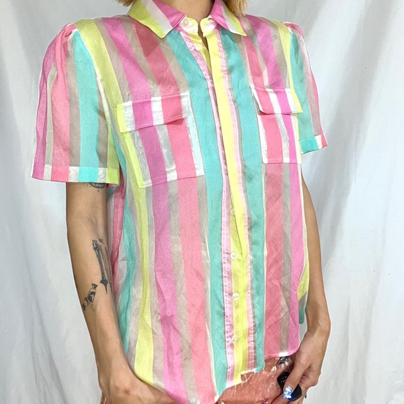 Halogen | Tops | Halogen X Atlantic Pacific Pastel Sheer Striped Button ...